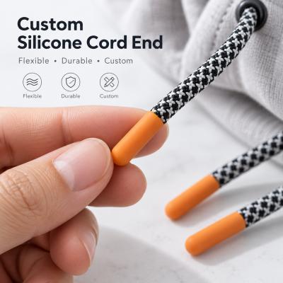 China Custom Silicone Cord Ends with Eco-friendly Polyester Cord for Durable Drawstring Accessories for sale
