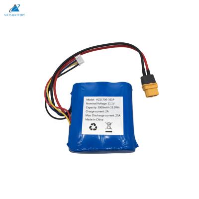 China 21700 3S1P 11.1V 3000mAh 10C High Discharge Rate Li-ion Battery Pack For RC Toys for sale