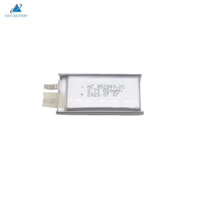 China Rechargeable 852040 650mAh Li Polymer Battery Pack 3.7v 2.4Wh 2C Discharge Rate for sale