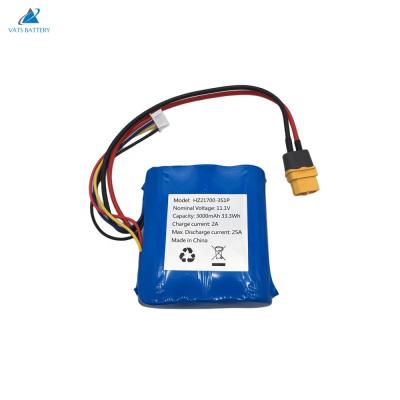 China OEM 21700 3s1p 11.1V 3000mAh 25A High Discharge Rate Rechargeable Lithium Battery Pack for RC Toys for sale