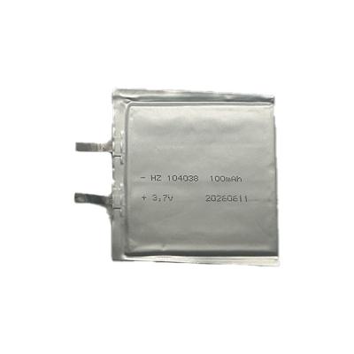 China Ultra-Thin 1mm 104038 Lithium Polymer Battery 3.7V 100mAh Rechargeable High Temperature Li-Po Battery for sale