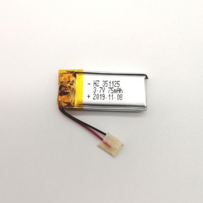 China 3.7V 75mAh Li‑Polymer Rechargeable Battery 351125 For LED & Wearable Devices for sale
