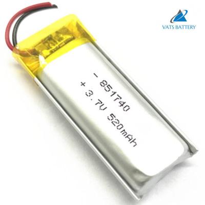 China 851740 3.7V 520mAh Lithium Polymer Battery Rechargeable Custom Lipo Cell High Capacity for sale