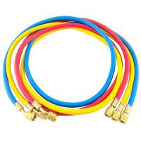 China 800 Psi Refrigerant Charging Hose 3 Color Fluoride Air Conditioner Pipe New Condition R12 R134 R410 R32 Valve for sale