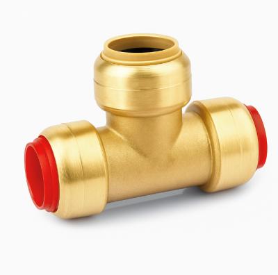 China Brass Push Fit Equal Tee 1/2 Inch Quick Release Plumbing Connector for sale