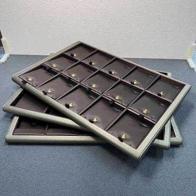 China 355*255*25mm Brown PU Jewelry Trays Displays For Ring Earring Pendant Necklace for sale