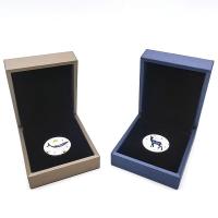 China High Classic PU Wrapped Commemorative Coin Boxes Navy Champagne Coin Keeper Box for sale