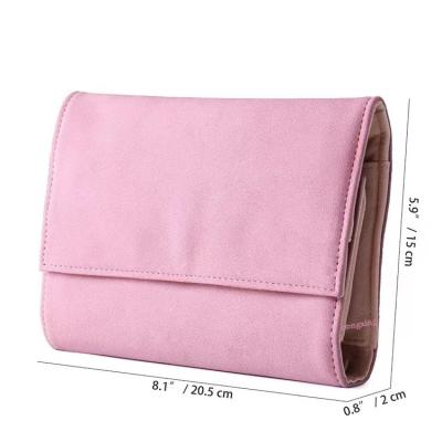 China Silk Screen Travel Jewelry Organizer Roll Women Microfabric Fold Up Jewelry Organizer for sale