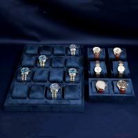 China MDF High End Velvet Watch Presentation Tray Dark Blue Watch Showcase Display for sale