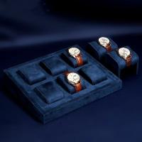 China MDF High End Velvet Watch Presentation Tray Dark Blue Watch Showcase Display for sale