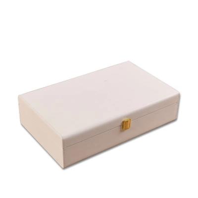 China Customized Cream Color Luxury PU Cosmetic Storage Box With Lock for sale