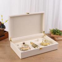 China Customized Cream Color Luxury PU Cosmetic Storage Box With Lock for sale