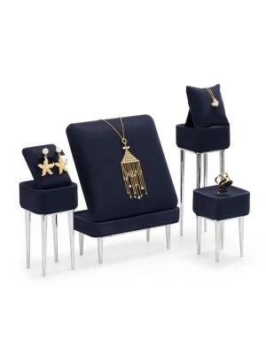 China Metal Leatherette Pendant Earring Jewelry Trays Displays Black Jewelry Display Stand Set for sale