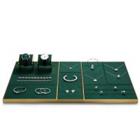 China Dark Green Suede Luxury Jewelry Tray Pendant Earring Bangle Necklace Storage Trays for sale