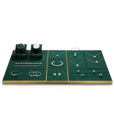 China Dark Green Suede Luxury Jewelry Tray Pendant Earring Bangle Necklace Storage Trays for sale