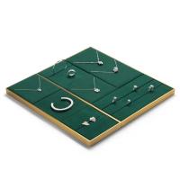 China Dark Green Suede Luxury Jewelry Tray Pendant Earring Bangle Necklace Storage Trays for sale