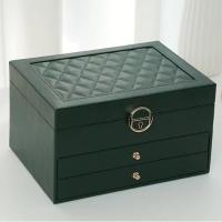 China Luxury Green Pu Square Jewelry Cases With Two Drawers For Jewelry Set Gift for sale