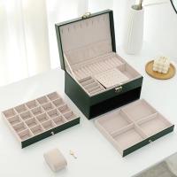 China Luxury Green Pu Square Jewelry Cases With Two Drawers For Jewelry Set Gift for sale