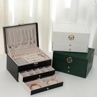 China Luxury Green Pu Square Jewelry Cases With Two Drawers For Jewelry Set Gift for sale