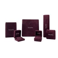 China Luxury Jewellery Packaging Box Plastic Covered Microfiber soft Pendant Bracelet Bangle Necklace Burgundy rounded corner for sale