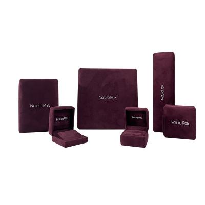 China Luxury Jewellery Packaging Box Plastic Covered Microfiber soft Pendant Bracelet Bangle Necklace Burgundy rounded corner for sale