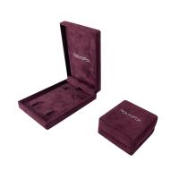China Luxury Jewellery Packaging Box Plastic Covered Microfiber soft Pendant Bracelet Bangle Necklace Burgundy rounded corner for sale