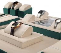 China Contrast Color Green Cream Velvet Watch Tray With Roll Pillow for sale