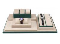 China Contrast Color Green Cream Velvet Watch Tray With Roll Pillow for sale