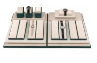 China Contrast Color Green Cream Velvet Watch Tray With Roll Pillow for sale