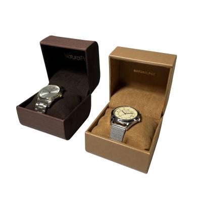 China Wooden Texture Leatherette Wrist Watch Packaging Boxes Watch Strap Gift Box for sale