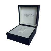 China Cream PU Wood Wrist Watch Packaging Box Embossed Logo Watch Box For Men for sale