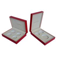 China Custom Red Leatherette Commemorative Coin Boxes 133*110*80mm for sale