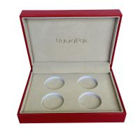 China Custom Red Leatherette Commemorative Coin Boxes 133*110*80mm for sale