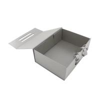 China Silver Grey Luxury Folding Gift Boxes Oem Small Cardboard Gift Box With Long Strip for sale