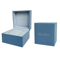 China Light Blue Watch Holder Embossed Logo Watch And Bracelet Box for sale