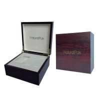 China Custom Wine Red Wood Paper Packaging Box Silver Metal Logo Watch Set Box for sale