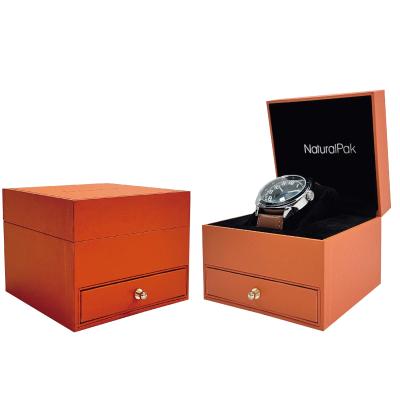 China Luxury Wrist Watch Packaging Boxes With Drawer / Gold Button for sale