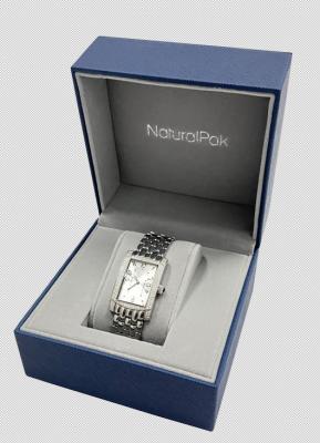 China LUXURY BLUE PU H ROLL Cushion Watch Packaging Box Grey Velvet Inside for sale
