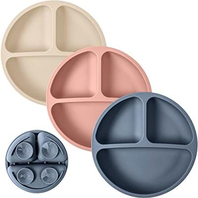 China Microwave Toddler Baby 100% Food Grade Silicone Divided Plates BPA Free With Suction for sale