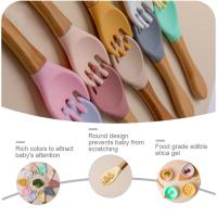 China Bpa Free Infant Kids Wooden Handle Fork Set Silicone Baby Spoon for sale