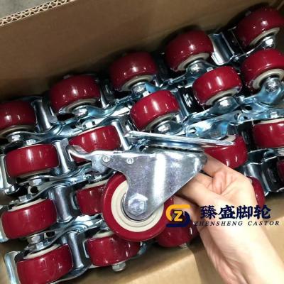 China 2.5 Inch 65mm PP Caster Wheel Double Ball Bearings Double Brake Iron Bracket Furniture for sale