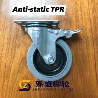 China 100mm Anti Static TPR Caster Wheel Double Ball Bearing 4 Inch Industrial Caster for sale