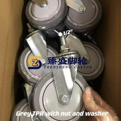 China 5 Inch 125mm Threaded Stem Swivel Caster 1/2 Inch Stem TPR Wheel 300 lb Capacity for sale