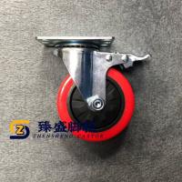 China 4 Inch Red Polyurethane Caster Wheel with Double Brake 100mm Heavy Duty Swivel Caster for sale