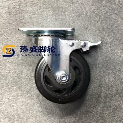 China 4 Inch Full Black Double Ball Bearing Caster with Double Brake for Equipment for sale
