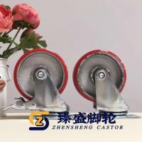 China 4 Inch Red PU Cast Iron Swivel Caster Wheel 300 lbs Load Capacity for Trolley for sale