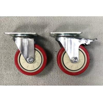 China OEM 4 Inch Medium Duty Swivel Caster Red with Blue White Zinc Coating 400 lb Capacity for sale