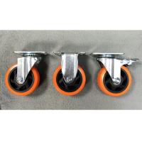 China Orange PP Caster Wheels Double Brake 100mm 4 Inch Swivel Casters for Industrial Machine for sale