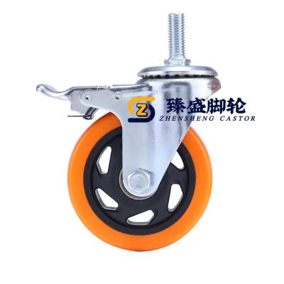 China Orange PP 4 Inch Double Ball Bearing M12x30 Threaded Stem Caster with Double Brake for sale