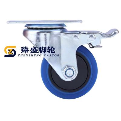 China OEM 75mm Thermoplastic Rubber Caster Blue 3 Inch Swivel Caster With Double Brake for sale